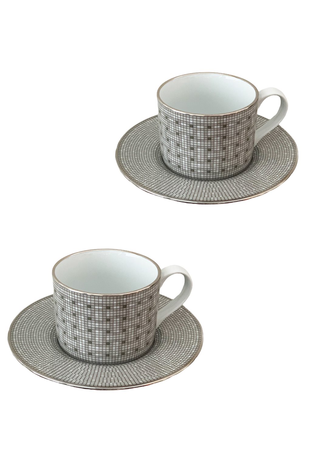 Mosaic Pattern Gray 2-Piece Tea Cup Set