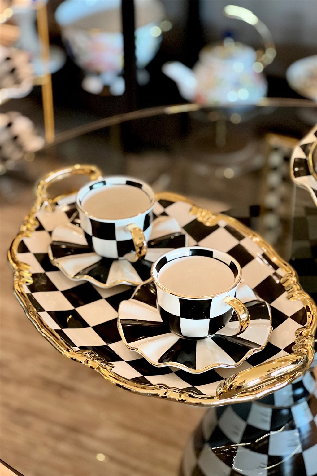 Checkered Black Oval Tray