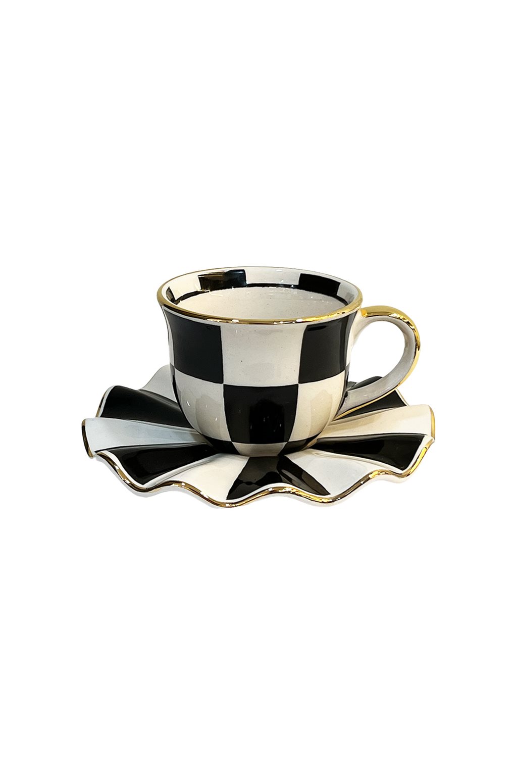 Checkered Black Set of 6 Teacups