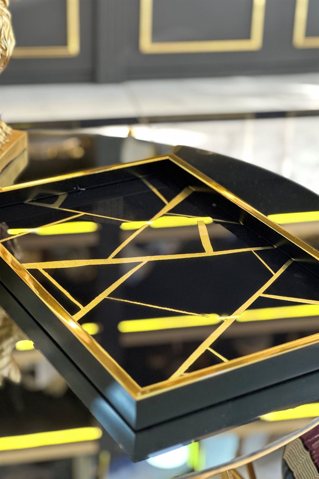 Levi Black Geometric Pattern Decorative Tray