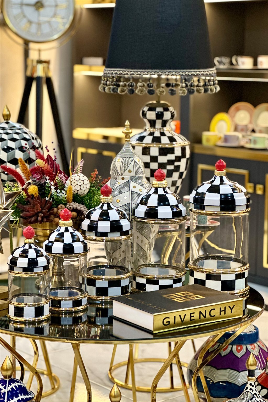 Checkered Black 25cm Glass Jar