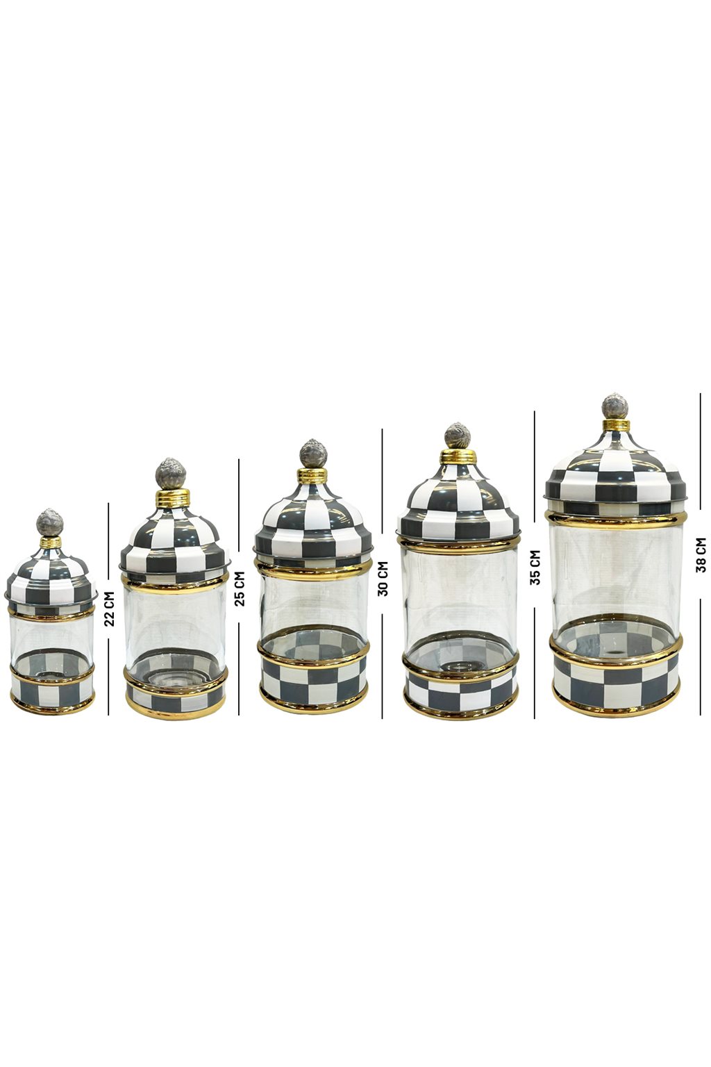 Checkered Gray 30cm Glass Jar