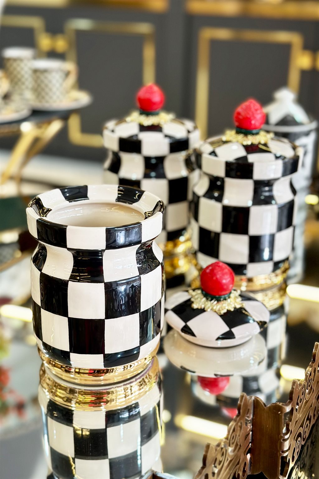 Checkered Black 20cm Ceramic Jar