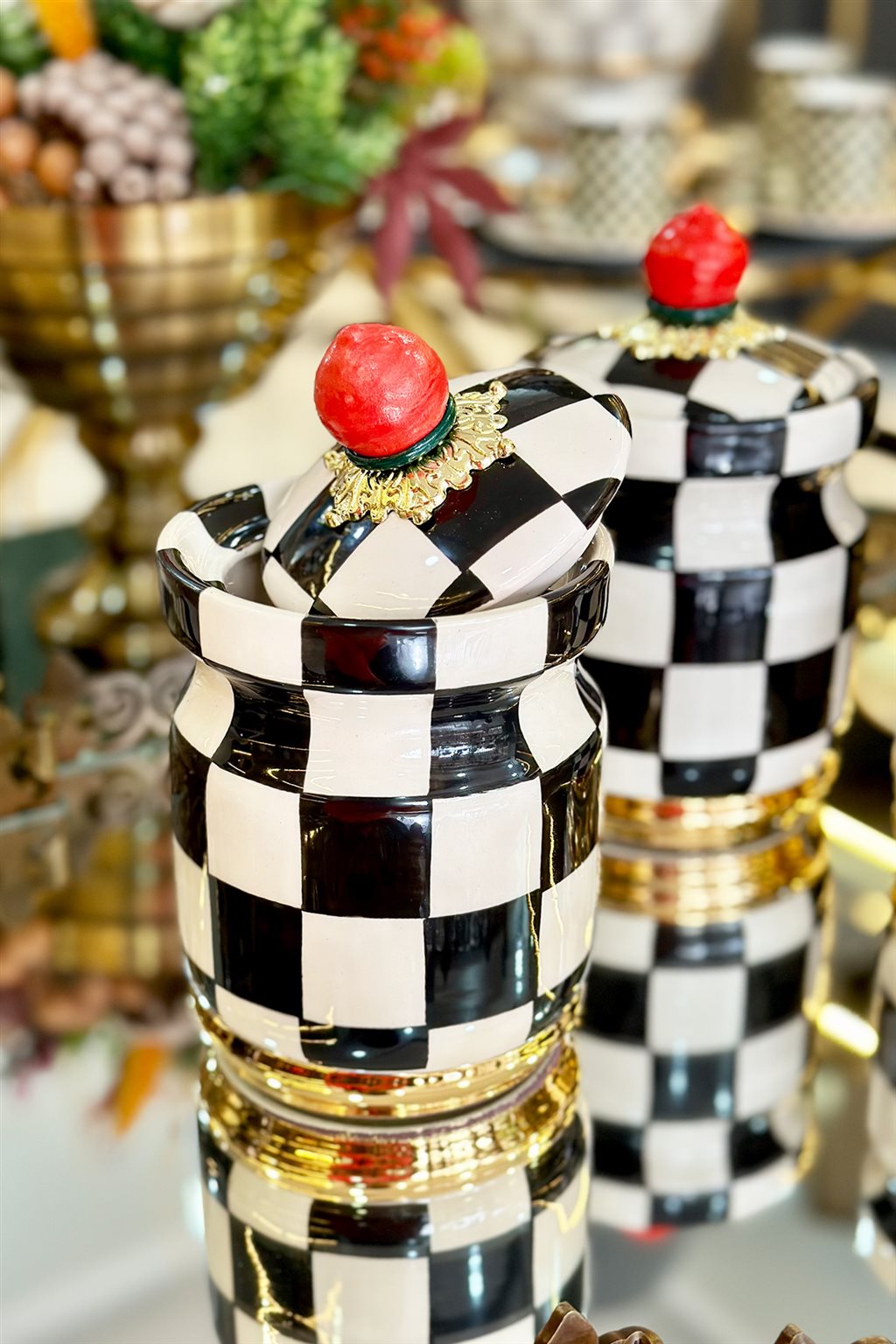 Checkered Black 20cm Ceramic Jar