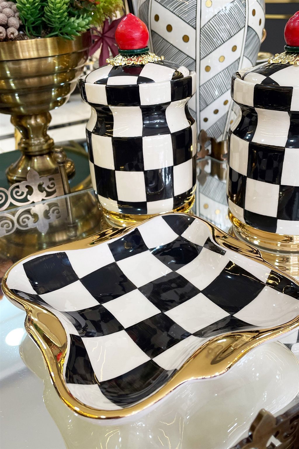 Checkered Black Breakfast and Snack Plate