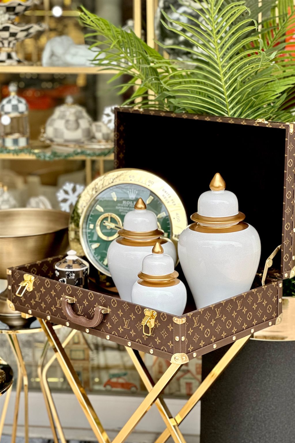 Decorative LV pattern brown crate coffee table