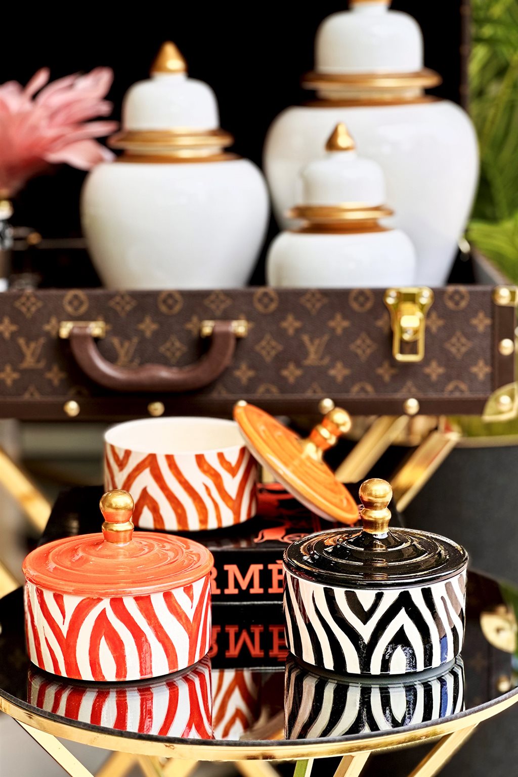 Ceramic Zebra Pattern Mustard Sugar Bowl / Turkish Delight Holder