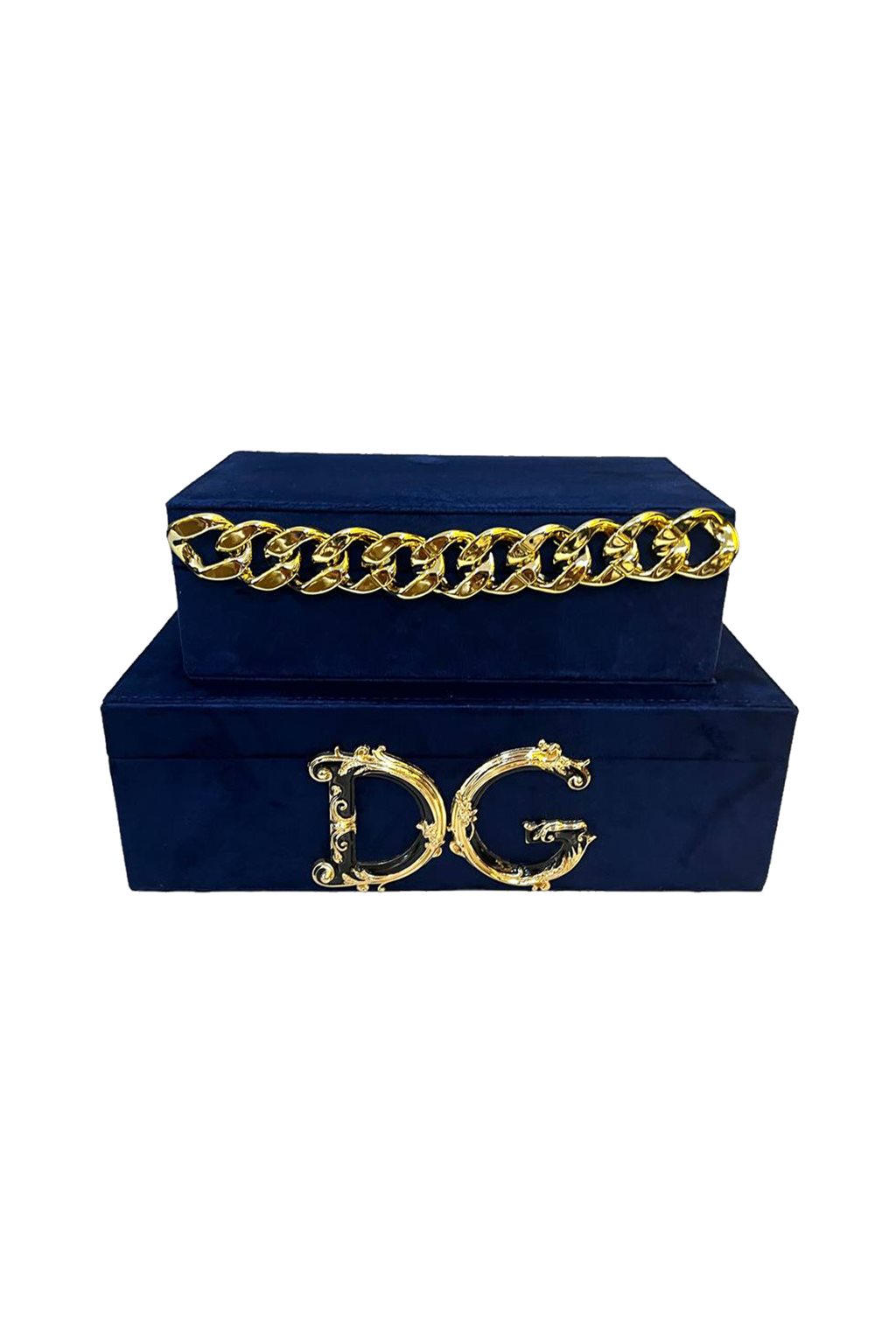 Decorative DG Pattern Navy Blue 2-Pack Velvet Box
