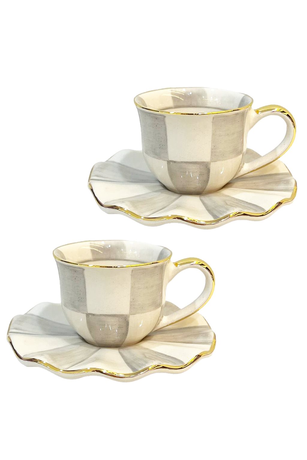 Checkered Gray Set of 2 Cups