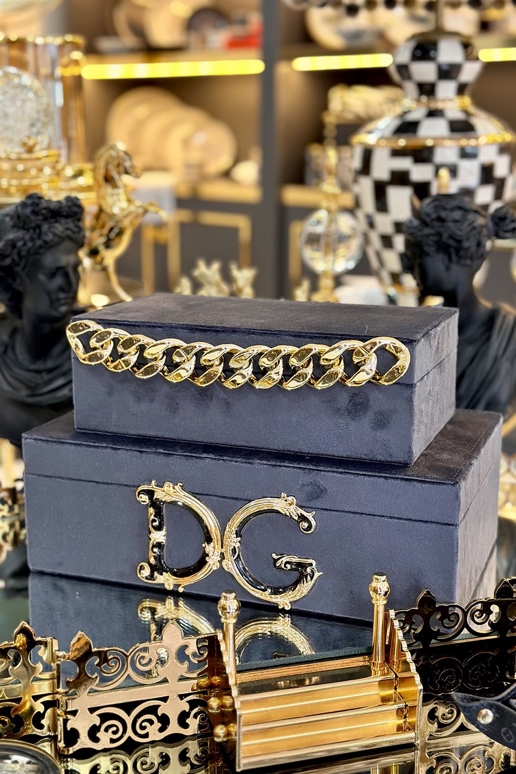 Decorative DG Pattern Anthracite 2-Pack Velvet Box