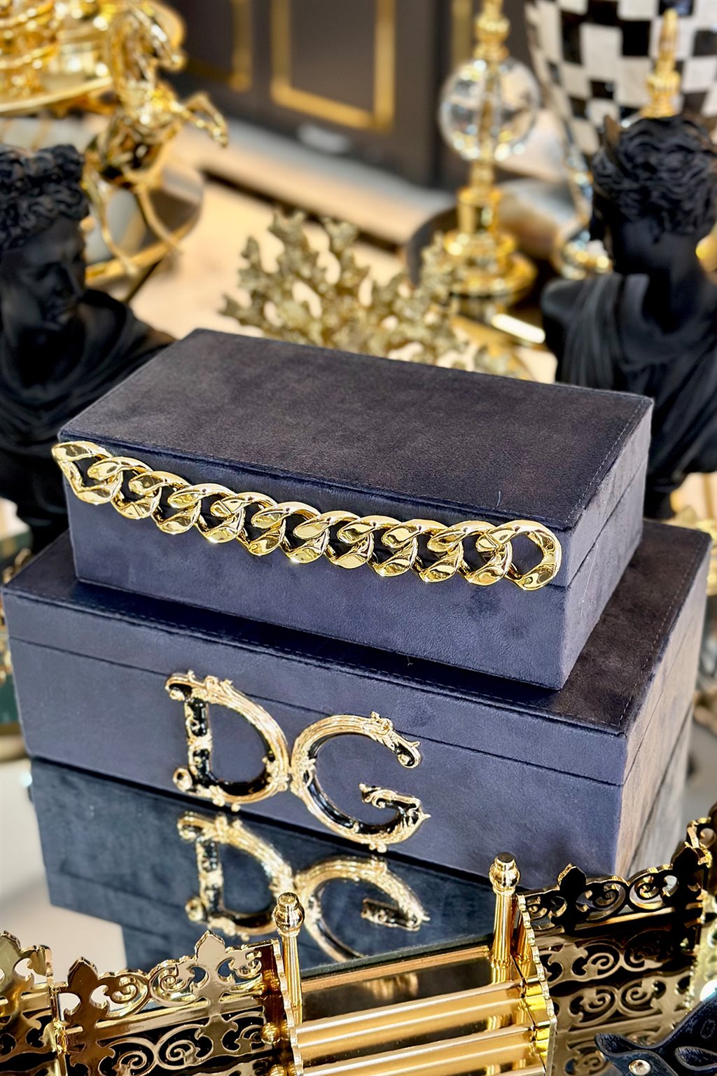 Decorative DG Pattern Anthracite 2-Pack Velvet Box