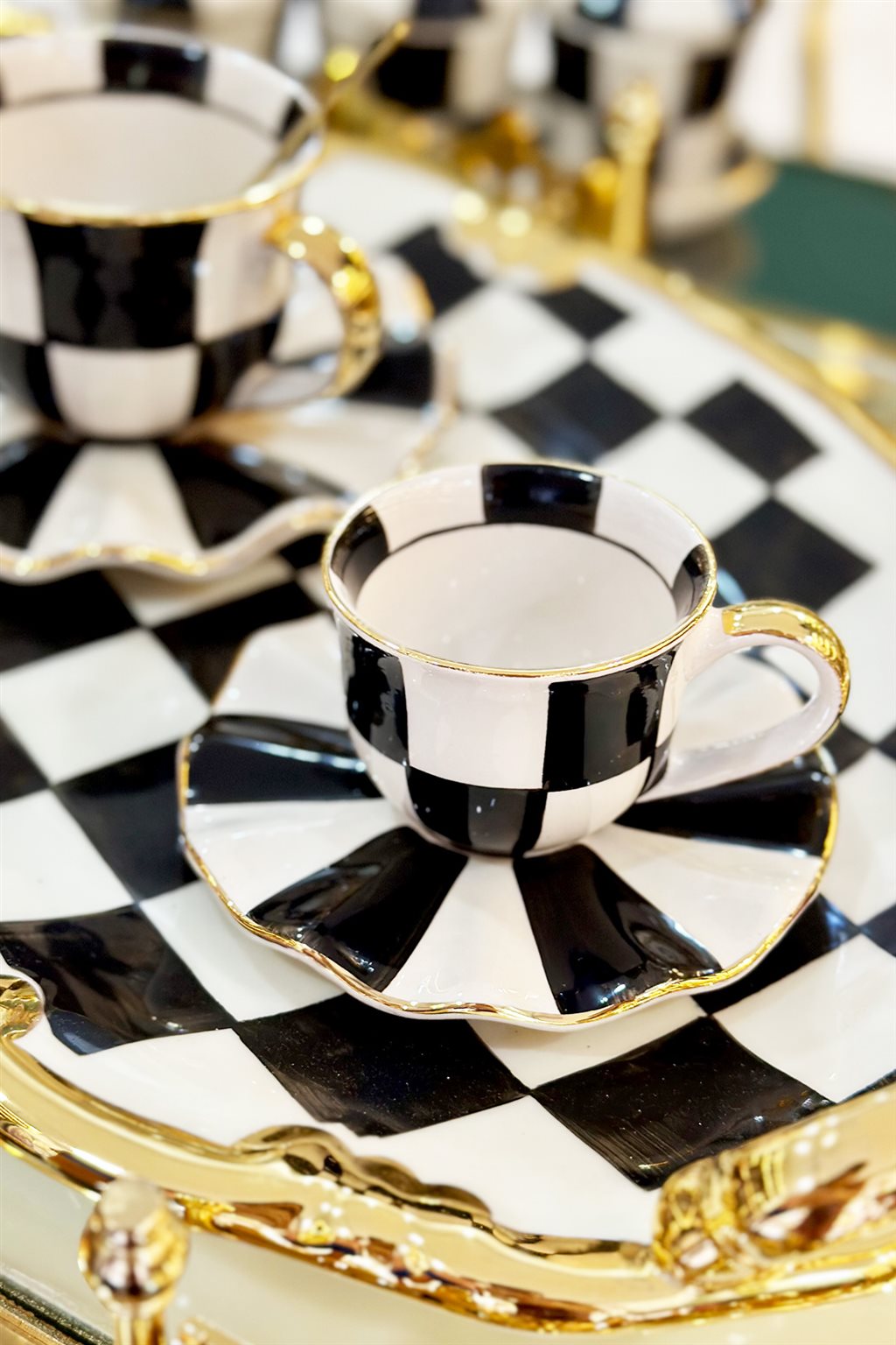 Checkered Black Set of 2 Cups