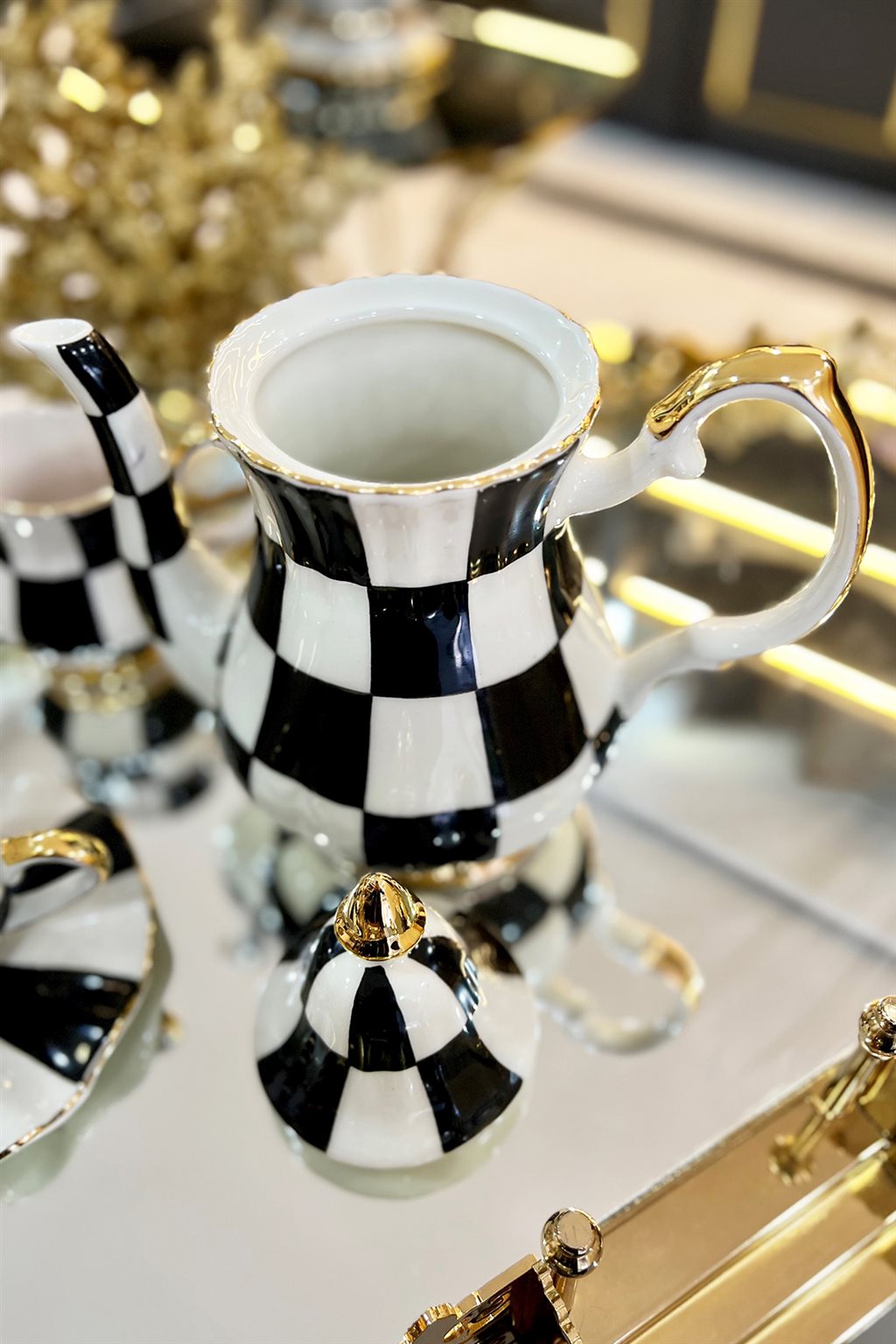 Checkered Black Pitcher Teapot