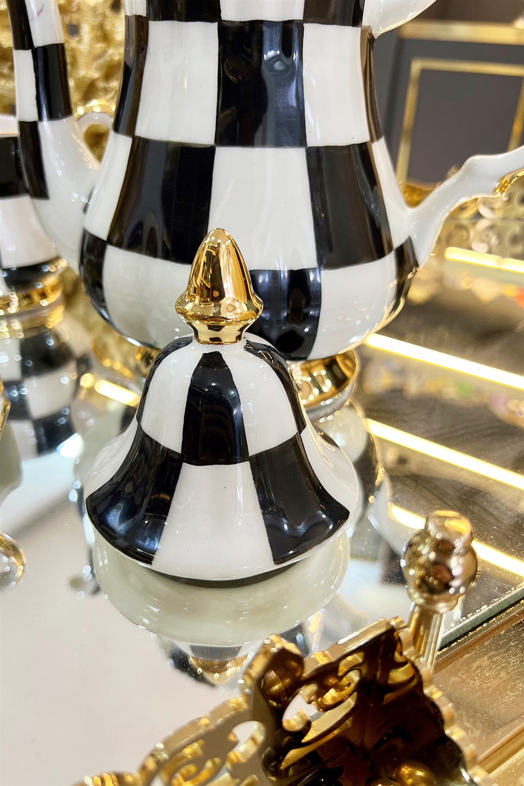 Checkered Black Pitcher Teapot