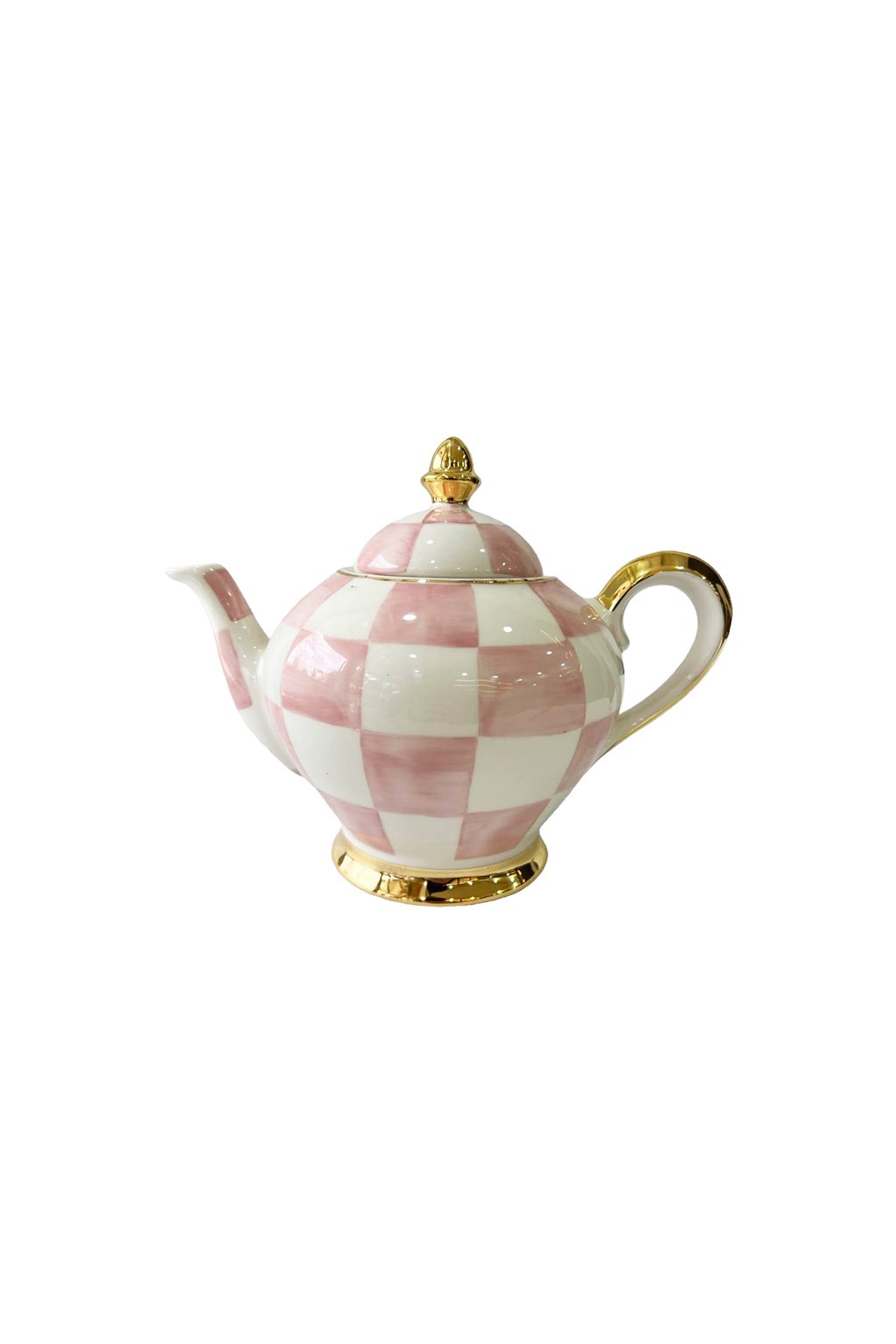 Checkered Pink Small Chubby Teapot