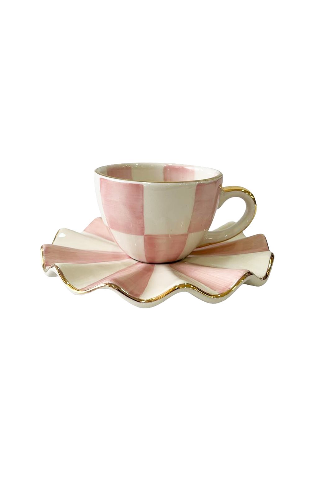 Checkered Pink Single Teacup Set