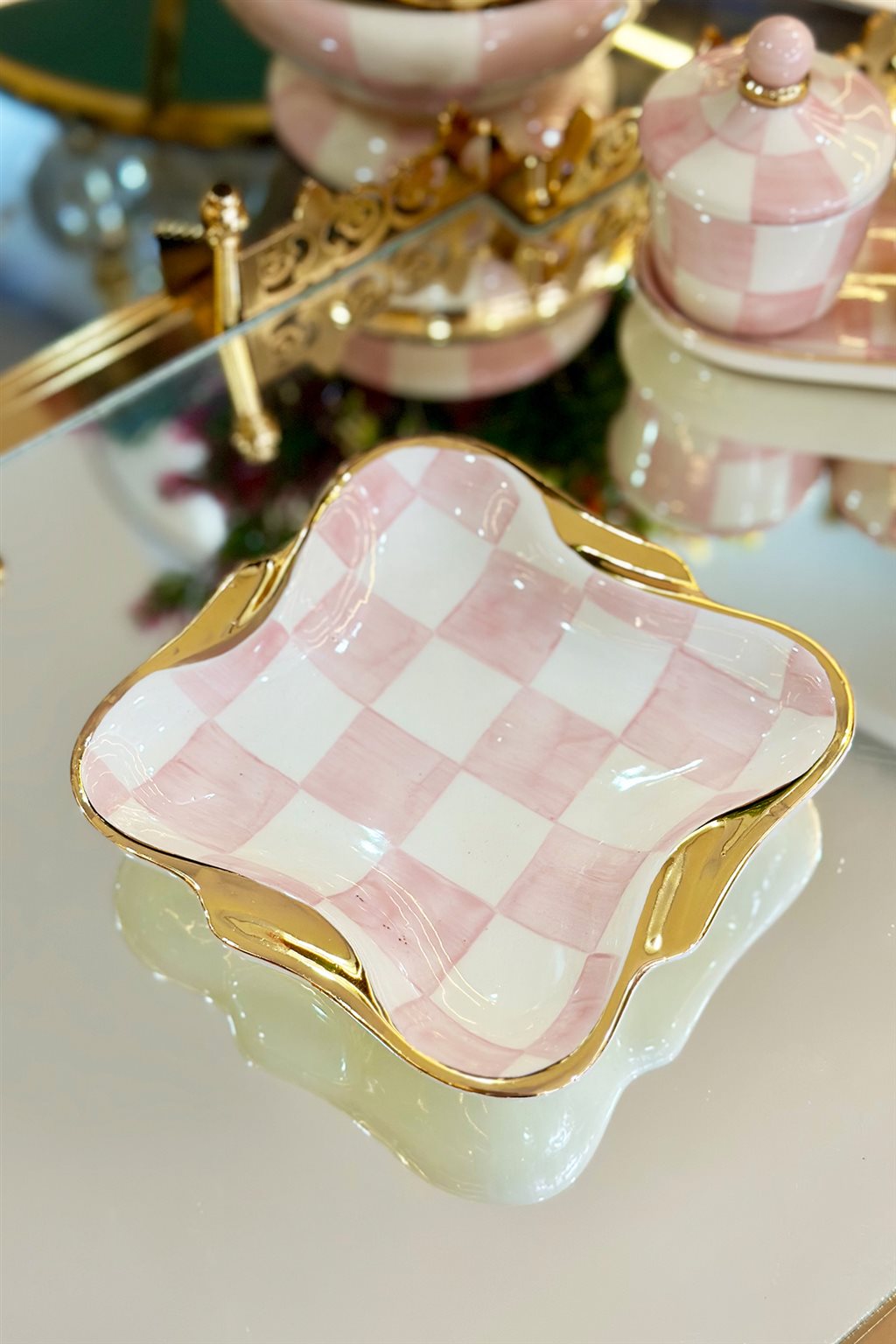 Checkered Pink Breakfast and Snack Plate